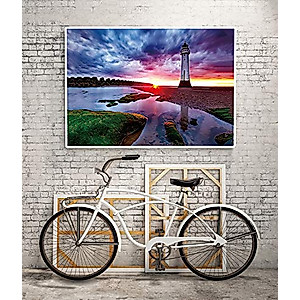 2 Pack 1000 Pieces Sunset Lighthouse & Purple Lightning Puzzle, Talacre Lighthouse UK & Landscapes of Thunder Storm, Jigsaw Puzzles for Adults 1000 Pieces and Up, Beach Puzzle Gifts for Women & Mom