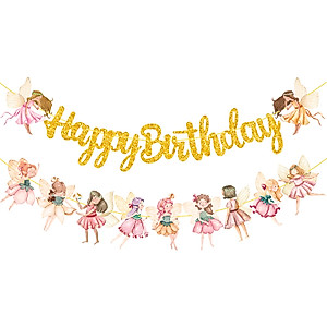 Fairy Birthday Party Banner Flower Fairy Banners Fairies Party Banners Fairy Birthday Party Decorations for Fairy Tale Theme Baby Shower Supplies