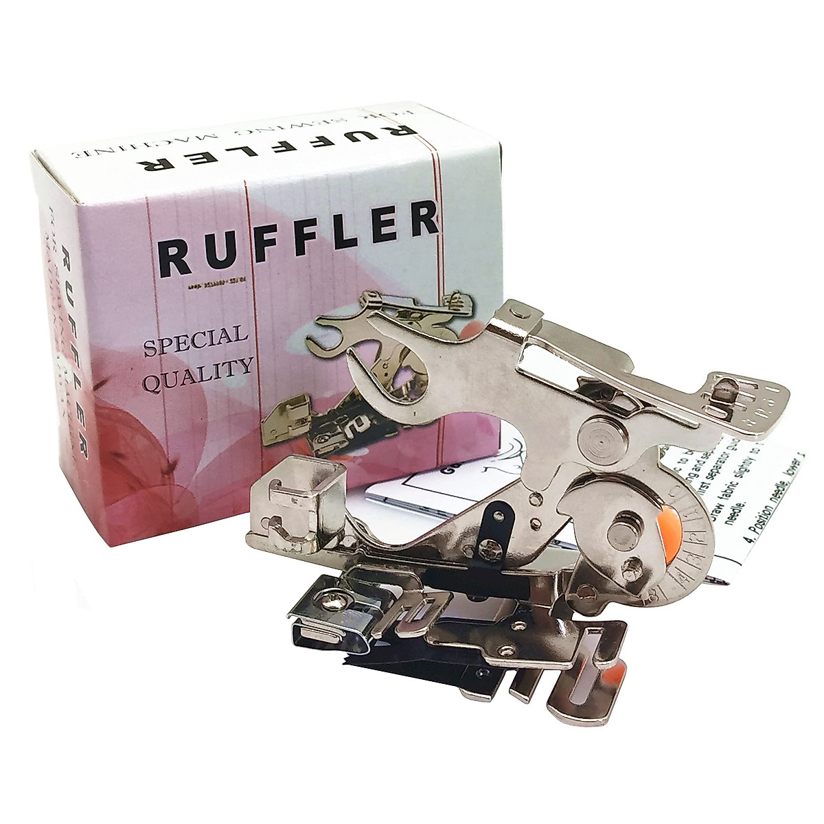 YEQIN Ruffler Foot (#55705) Sewing Machine Presser Foot for Singer Brother Juki Low Shank Sewing Machine (Pink Box)