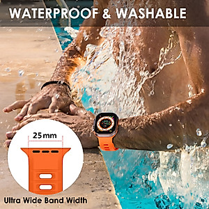 Wingle Sport Bands for Apple Watch Ultra 2 Band 49mm 45mm 44mm 42mm Series 9 8 7 for Men, Soft Silicone Rubber Watch Bands Waterproof Strap for iWatch Ultra/Ultra 2 SE Series 6 5 4 3 2 1, Black/Orange
