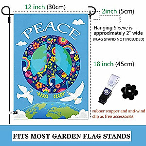 AOKDEER Peace Garden Flag, Burlap Double Sided Small Peace Sign Flag 12x18 Inch, World Peace Garden Flag for Outside, Inspirational White Dove Seasonal Yard Flag, Rainbow World Outdoor Flag Decoration