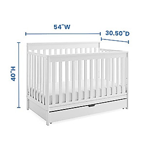 Delta Children Mercer 6-in-1 Convertible Crib with Storage Trundle + Simmons Kids SlumberTime Naturally 2-Stage Premium Foam Crib & Toddler Mattress - GREENGUARD Certified [Bundle], Bianca White
