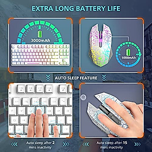 Wireless Gaming Keyboard and Mouse Combo,Rainbow Backlit 87 Keys Membrane Keyboard,2.4GHz Rechargeable 4000mAh Keyboard Mouse, Dual-Head USB&Type C Receiver for PC/Smart Phone/Laptop/Tablet/PS4(White)