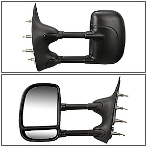 Pair of Black Textured Manual Telescoping Extenable Side Rear View Towing Mirrors Compatible with Ford E-Series 03-14