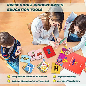 Richgv Flash Cards for Toddlers 1-2-3-4 Years Old, Bilingual 4 Sets Flash Cards for Baby 6 12 18 Months, Alphabet Numbers Fruits Animals, Learning & Education Toys Gifts Kindergarten Preschool