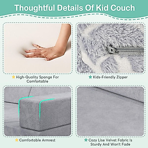 BIERUM Kids Couch, 12PCS Modular Kids Play Couch with Blanket, Kids Sofa Couch for Playroom & Indoor, Convertible Toddler Couch for Girls and Boys