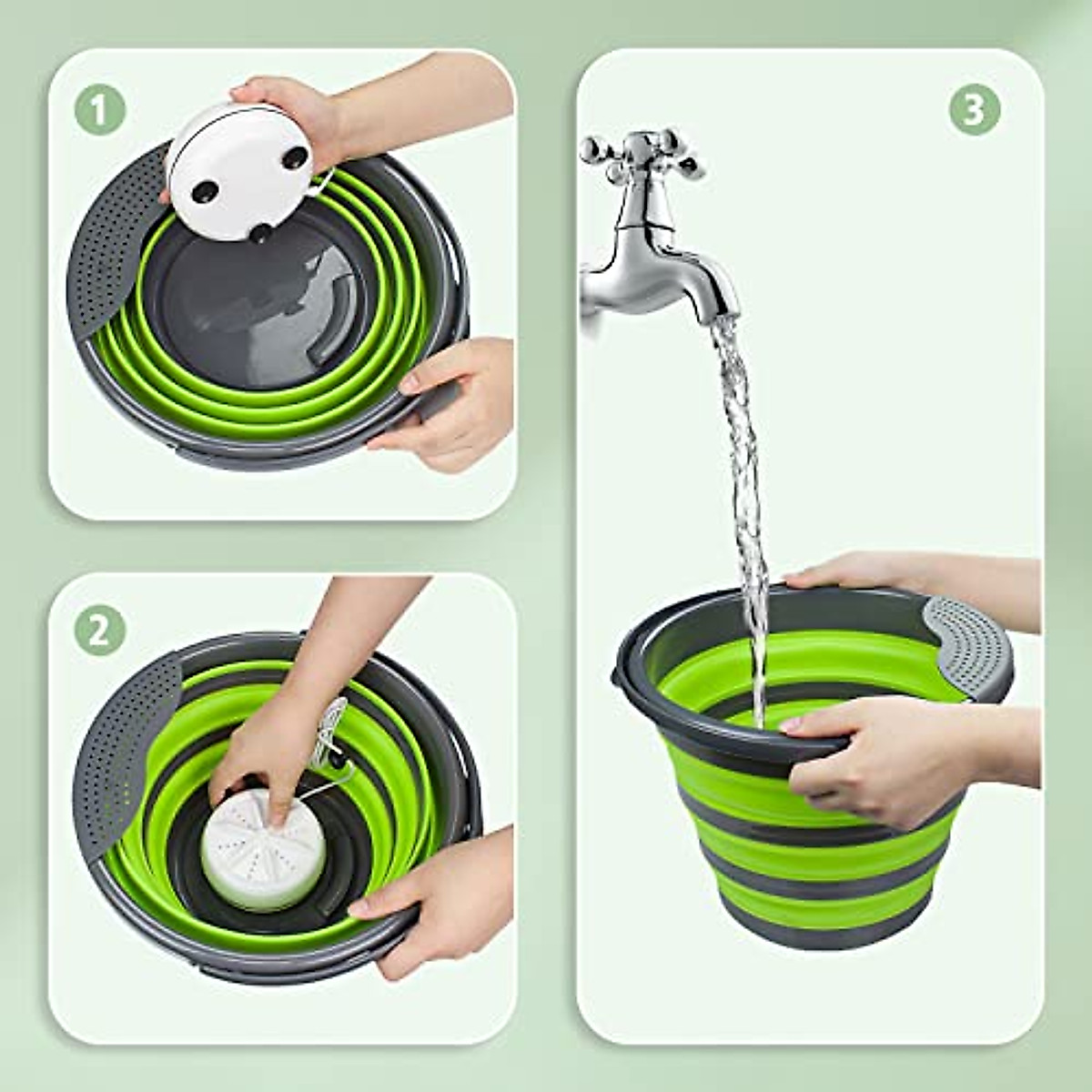 Portable Washing Machine, Mini Machine Ultrasonic Turbine Wash Bucket Collapsible, Automatic Washer for Underwear, Sock, Baby Clothes, Travel, Camping, RV, Dorm, Apartment