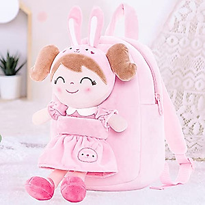 Gloveleya Bunny Plush Kids Backpack Toddler Backpacks with Stuffed Rabbit Toys Pink