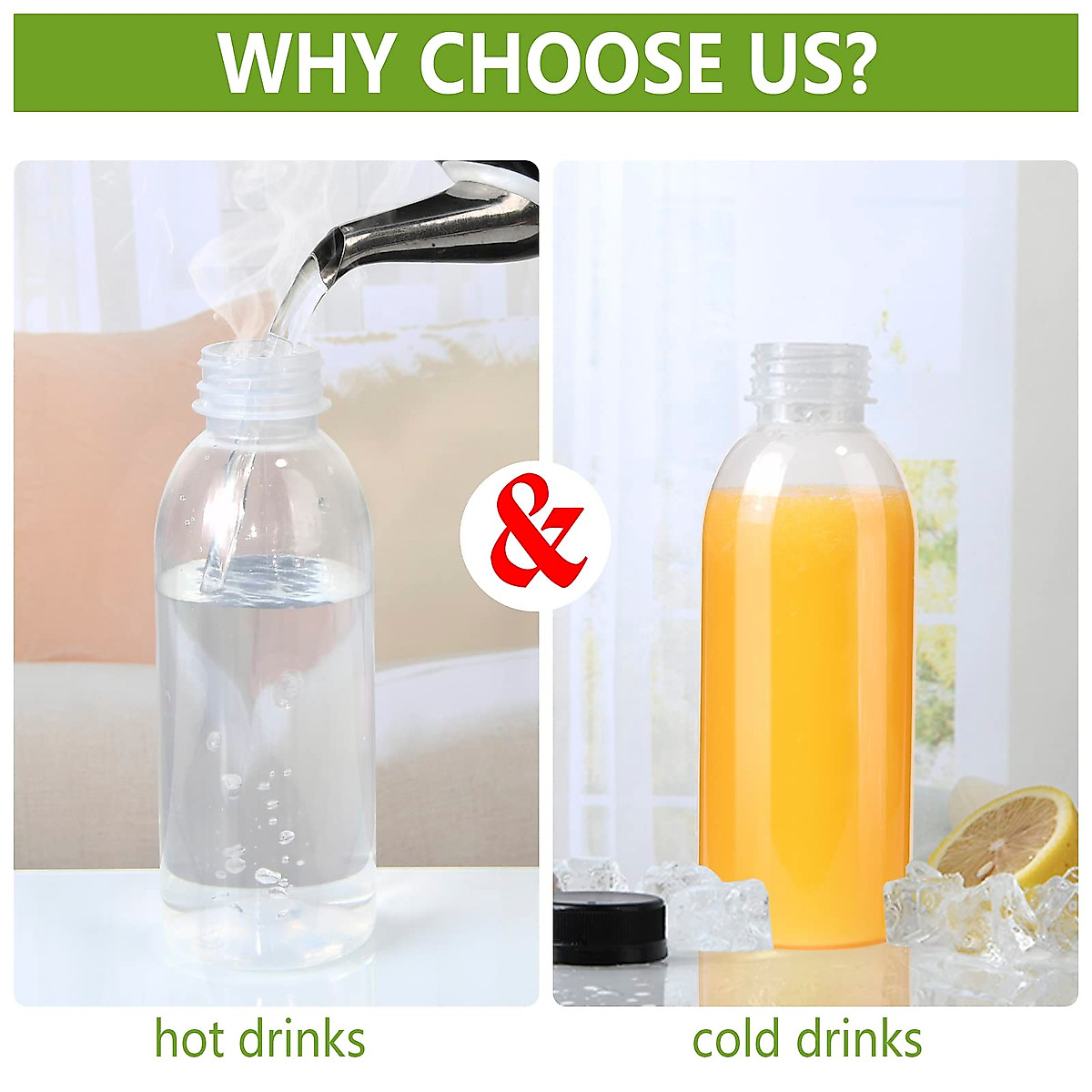 zmybcpack 12 Pack 16oz PP Heat-Resistant Plastic Juice Bottles With Caps-Plastic Smoothie Bottles-Reusable Bulk Beverage Containers with Lids For Juice, Beverage(Dishwasher Safe)