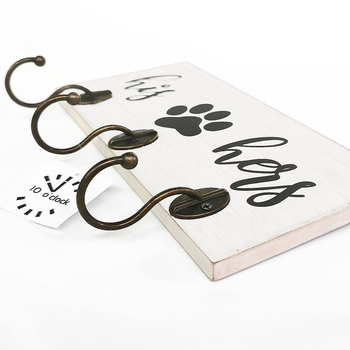 10 o'clock Decorative Key Holder & Dog Leash Hook Wall Mount for Entry Way, Kitchen, & Mudroom, His Hers & Paw Print Triple Hook, 10" x 5"