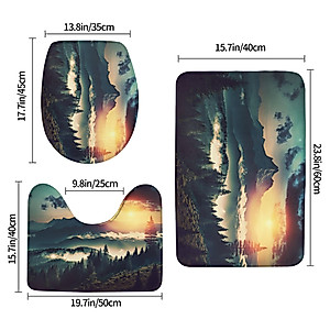 Chieraf Mountain Forest Tree Sunset Rugs Mats Sets Toilet Cover Cushion 3 Piece, Kitchen Sink Mat Machine Washable Non-Slip Soft Indoor Bath Mat