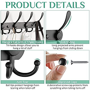 Kenning 4 Pack Coat Rack Wall Mounted with 4 Tri Metal Coat Hooks for Hanging Clothes Hat Keys Towel, Heavy Duty Stainless Steel Coat Hanger Wall Hooks Rack for Bathroom, Bedroom, Entryway