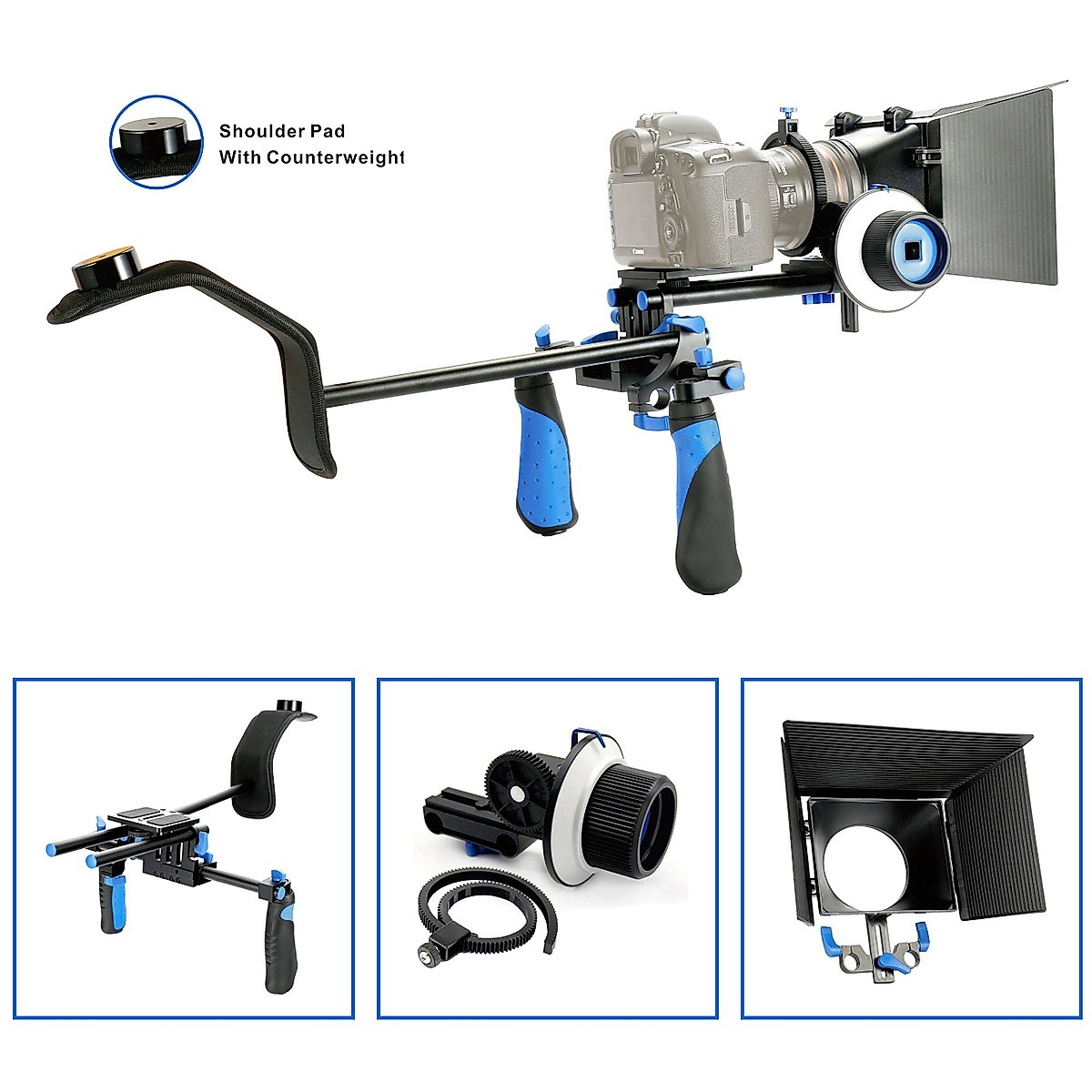 Morros Professional DSLR Rig with Follow Focus and Matte Box for All DSLR Cameras and Video Camcorders