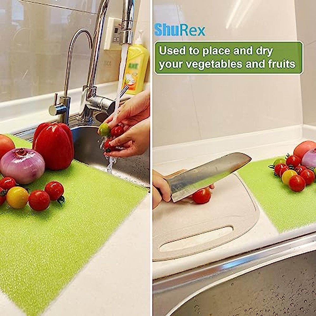 12-Pack Vegetable and Fruit Life Extender Fridge Shelf Sponge Liner, 12" x 15" Cuttable, Washable, & Reusable Refrigerator Mat, Ventilation to Keep Produce Fresh Longer Prevents Spoilage