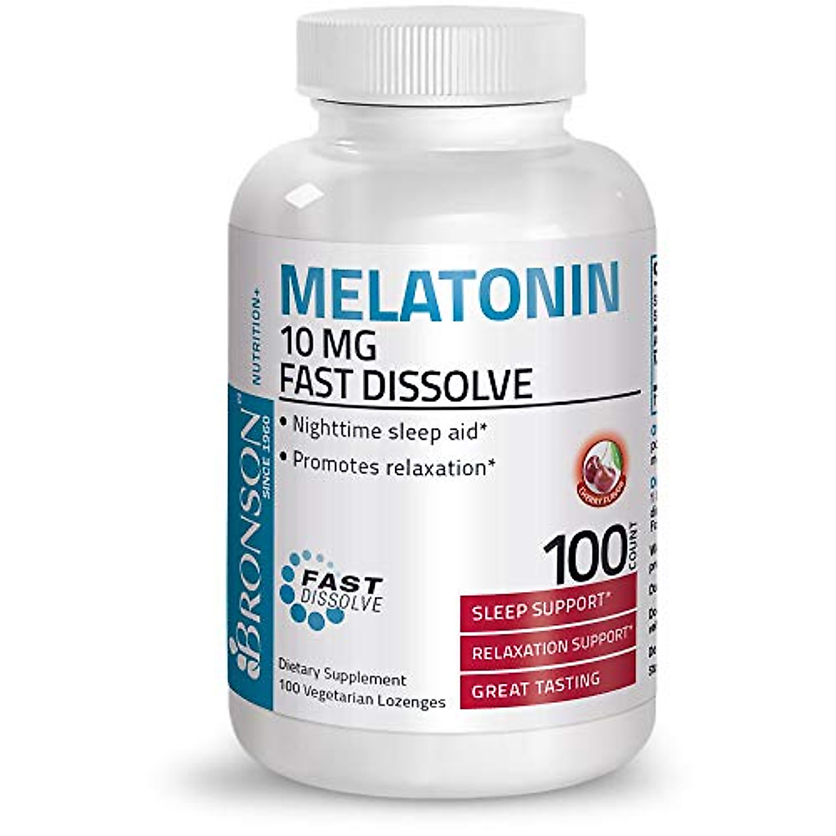 Bronson Melatonin 10mg Fast Dissolve Tablets - Stay Asleep Longer - 100 Cherry Flavored Fast Dissolve Tablets