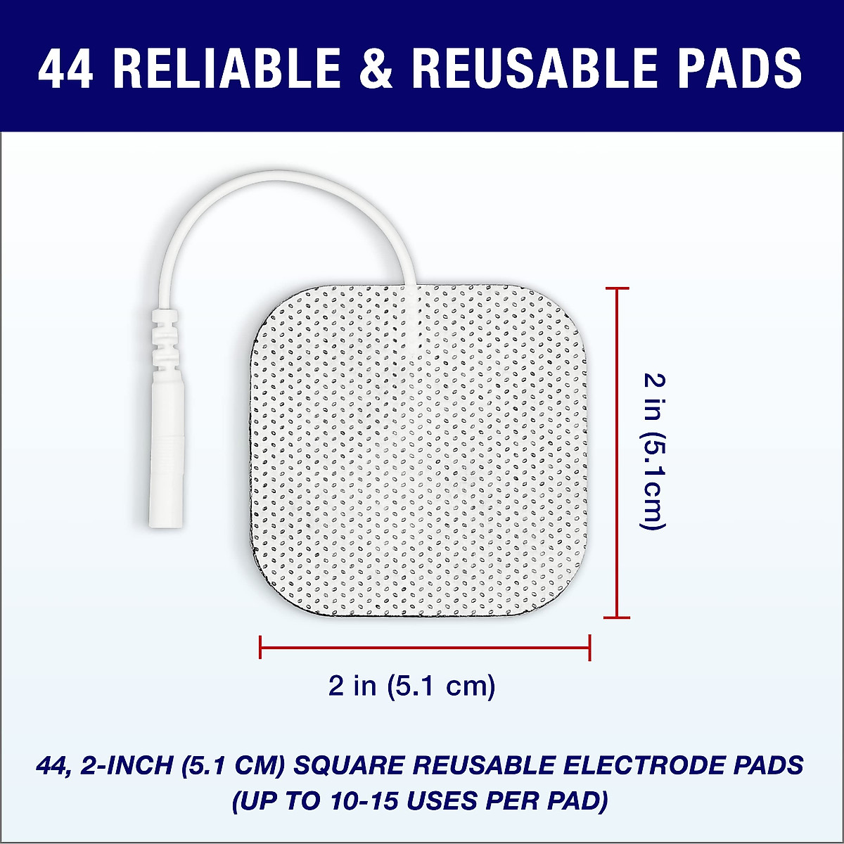 Syrtenty TENS Unit Pads 2"X2" 44 Pcs, 3rd Gen Reusable Latex-Free Replacement Pads Electrode Pads with Upgraded Sticky Electrode Pads Gel and Non-Irritating Design for Muscle Stimulator Electrotherapy