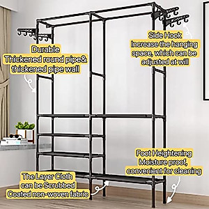 TUOKING Garment Rack, Metal Clothing Racks for Hanging Clothes, Heavy Duty Wire Bedroom Clothing Rack, Freestanding Portable Wardrobe Closet Rack with 4 Hanging Rods, 70" H*34L*17.5W, Black