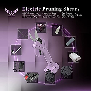 Electric Pruning Shears, Battery Powered Tree Pruner with 2 pack 2Ah Lithium Batteries, Cordless Electric Tree Pruning with Brushless Motor- 30MM (1.2 inch) Max Cutting Diameter and purple (HZTW003)