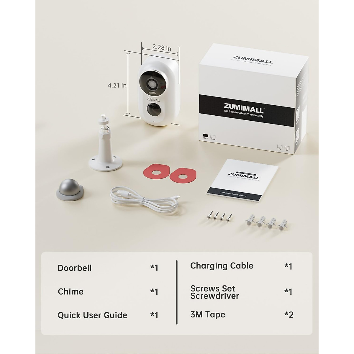 ZUMIMALL 2K Security Camera Outdoor, FHD Battery Powered Wireless Camera with Siren, Outdoor & Indoor Rechargeable Surveillance Camera for Home Security, Night Vision, Motion Detection, 2.4G WiFi