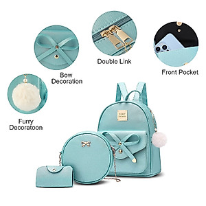 Aogist Mini Leather Backpack Purse 3-Pieces Fashion Bowknot Zipper Bags Cute Casual Travel Daypacks for Women Pearl Blue