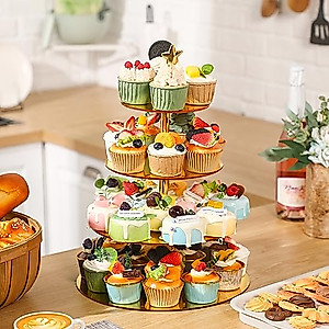 Jinei 4 Tier Gold Mirror Cupcake Stand Round Cupcake Display Holder 4 Tier Cupcake Tray for 38 Cupcakes Acrylic Cake Tower Display Dessert Stand Cup Cake for Wedding Christmas Birthday Party