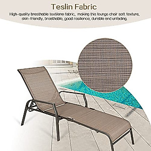 PEAK HOME FURNISHINGS Patio 2-Piece Aluminum Chaise Lounges Chairs w/High Armrest Outdoor 5-Position Adjustable Sling Recliners Sun Lounger Set