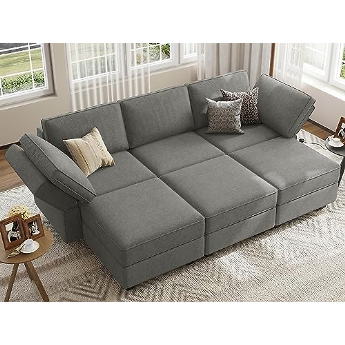 Belffin Sectional Sleeper Bed Modular Sectional Sleeper Sofa Convertible Sectional Couch Bed Set Grey