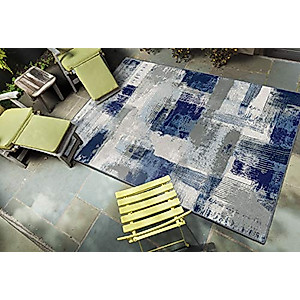 Brumlow MILLS Zora Abstract Machine Washable Indoor/Outdoor Area Rug for Home Office, Living Room or Bedroom Carpet, Dining or Kitchen Runner Rug, 5' x 7'6", Blue