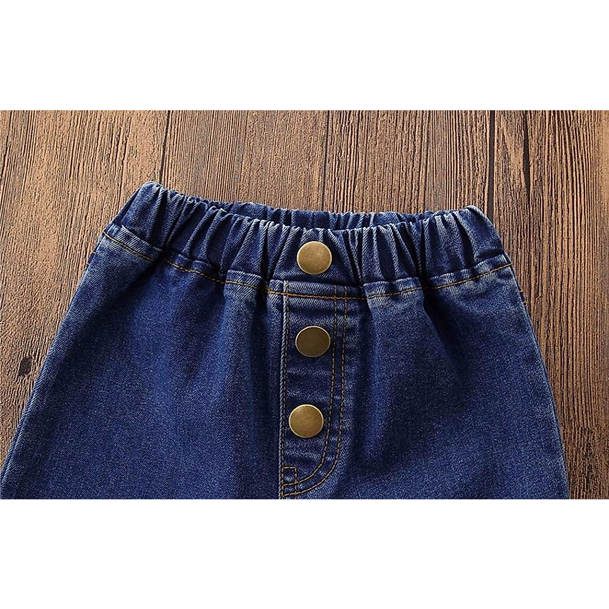 MODNTOGA Baby Girls Denim Bell Bottom Jeans Vintage Toddler Kid Flare Pants Jeans Western Little Cowgirl Outfit Hippie Pants (Dark Blue, 130 (6-7T))