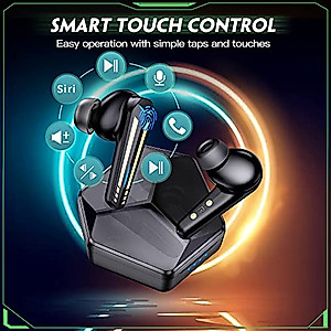 kurdene G03 Wireless Earbuds Bluetooth 5.3 Headphones with 45ms Ultra Low-Latency Deep Bass for Music/Game Mode, Built-in Microphones with Breathing Light Effect and Wireless Charging Case-Black