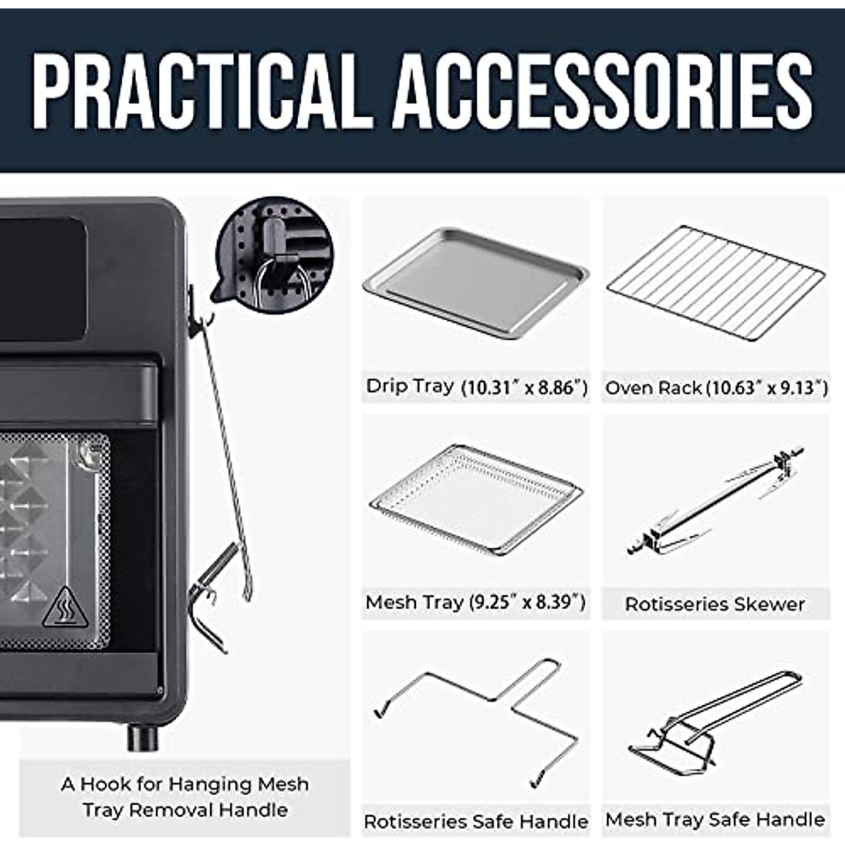 Air Fryer Oven, Toaster Oven Air Fryer Combo with Shake Reminder, Countertop Convection large AirFryer Oven with Rotisserie, Dehydrator, Recipes & Magnetic Cheat Sheet, 7 Accessories BLAZANT