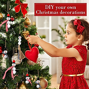 Yulejo 180-Piece Christmas Snowman Buffalo Plaid Wood Round Beads with Twine Scarf - Vivid Colors for Crafts