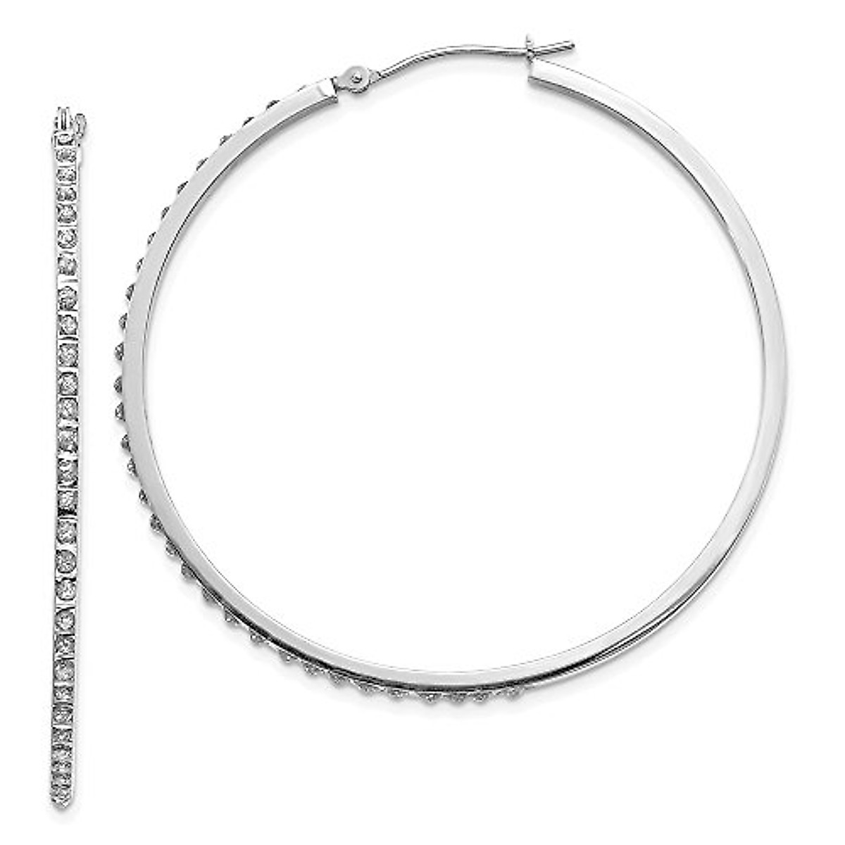 14k White Gold In & Out Diamond Fascination Large Round Hinged Hoop Earrings (.01 cttw.) (49mm x 2mm)