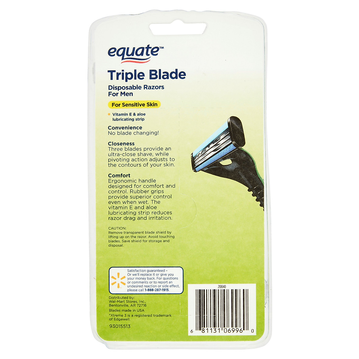 Equate Triple Blade Disposable Razors for Men, 8 Ct