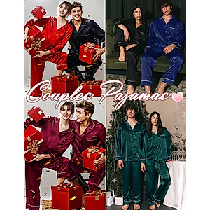 SWOMOG Couples Matching Pajamas Set Christmas Family Pajamas Long Sleeve Button Down Pj Set 2Pcs Festival Party Sleepwear Black