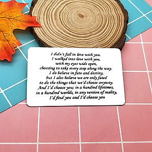 Stainless Steel Engraved Wallet Insert Sentimental Keepsake Personalized Wallet Card for Him Husband Boyfriend Gifts for Anniversary Birthday, I Walked Into Love With You Metal Wallet Card for Men