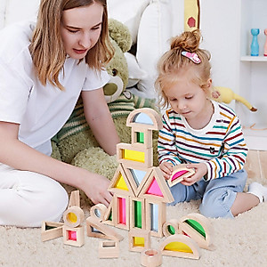 Lewo 24 PCS Building Blocks Wooden Rainbow Blocks Wooden Blocks Rainbow Stacker Stacking Blocks Preschool Learning Educational Toys for Baby Toddlers Kids Boys Girls