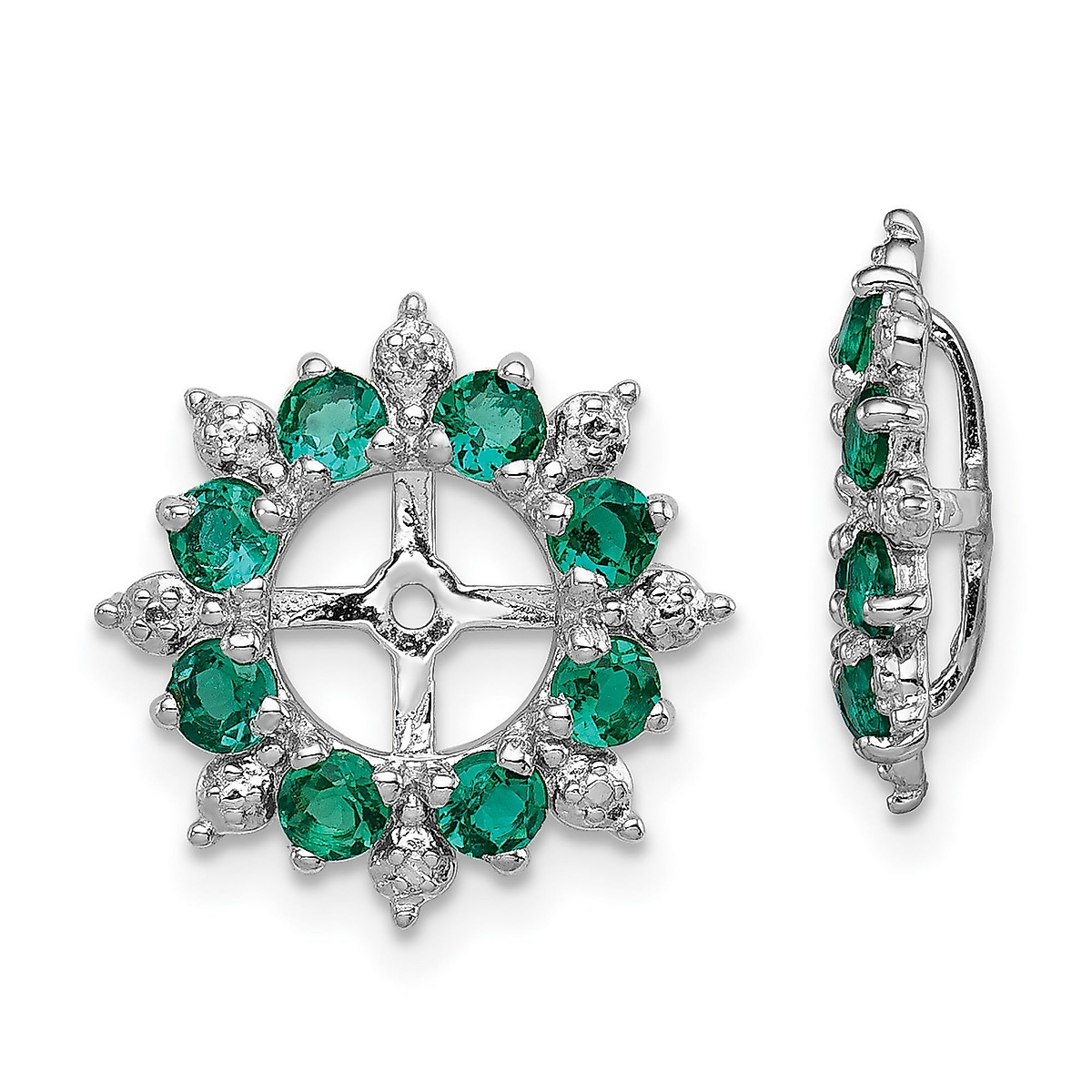 Sterling Silver Diamond and Lab-Created Emerald HaloEarring Jackets 6mm Studs