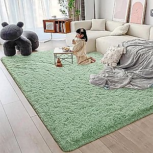 Jocovieh Soft Sage-Green Rugs for Bedroom, 5x7 Feet Fluffy Carpets, Indoor Modern Plush Area Rugs for Living Room Kids Girls Room, Non-Slip Shag Rug for Nursery Home Decor, Green