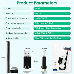 ONVIAN 100M/328FT Long Range USB Bluetooth 5.0 Adapter for PC Wireless Bluetooth Adapter for Desktop Computers Bluetooth Receiver for Headpones,Speakers, Keyboard, Mouse Support Windows11/10/8.1/8/7