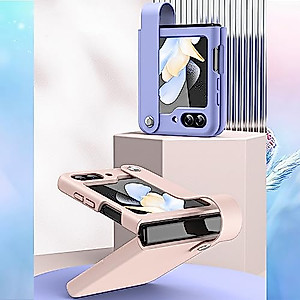 for Samsung Z Flip 5 Case with Wrist Strap, Anti-Drop Z Flip 5 Leather Case with Strap, Ultra-Thin PU Skin-Feel Flip 5 Case Anti-Scratch Shockproof Case for Samsung Galaxy Z Flip 5 5G 2023 (Pink)