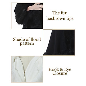 Faux Fur Shawl Wrap Stole Shrug Bridal Winter Wedding with Hook,Black,One Size