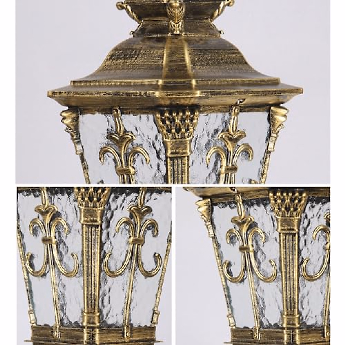 Bronze Waterproof Post Light Outdoor Villa Garden Landscape Decoration Pillar Lantern Arrow Flower Pattern Square Retro Pole Light Water Textured Glass Lamp Shade