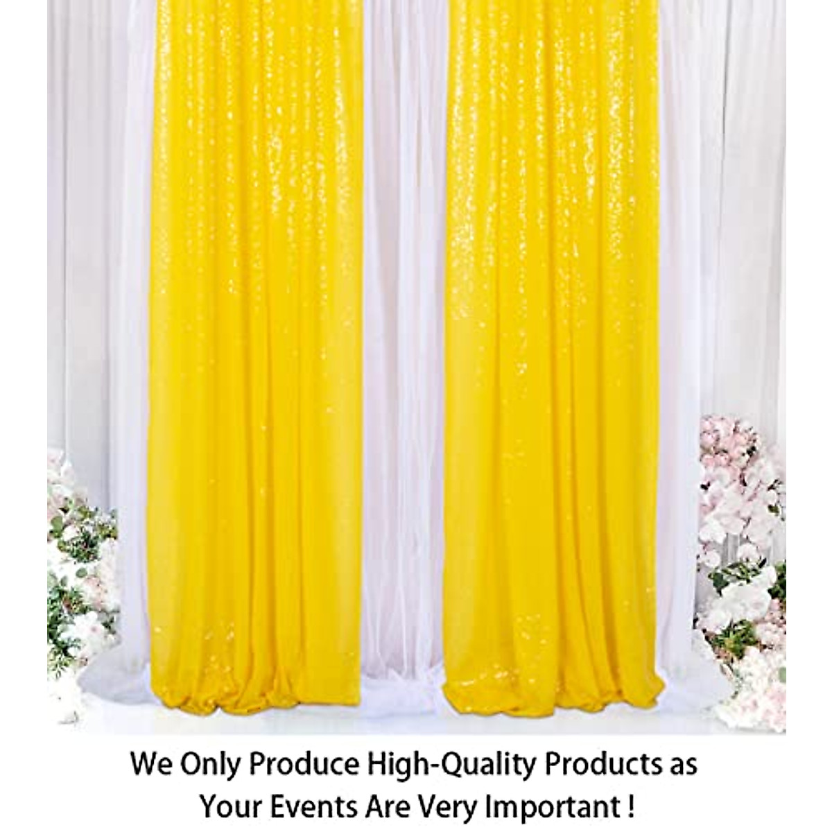 Sparkle Backdrop Curtain Yellow 2 Panels Set Sequin Photo Backdrop 2FTx8FT Sequin Backdrop Curtain Pack of 2-1220S