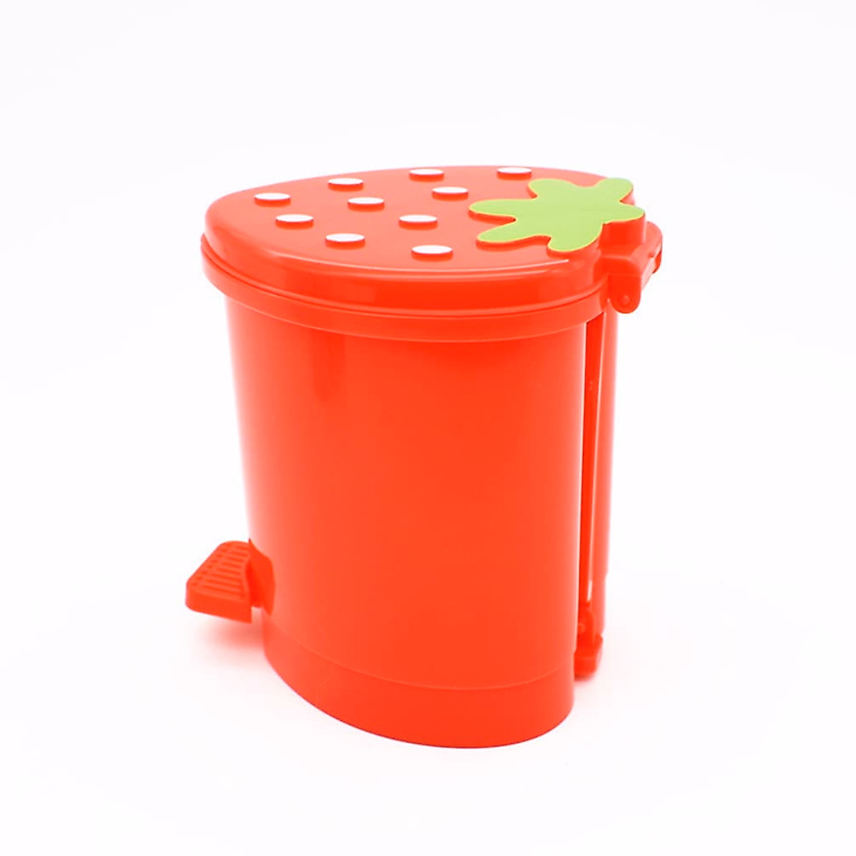 Mini Desktop Wastebasket with Lid Small Strawberry Countertop Trash Can Tiny Plastic Garbage Bin for Office Bathroom Bedroom Makeup Waste Red