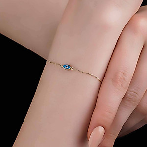 jewelryist 14k Solid Gold Evil Eye Bracelet | Gold Good Luck Bracelet | Dainty Energy Protection Bracelet | Spiritual Jewelry for Women | Graduation Gift for Daughter | 7.5" Bracelet Length