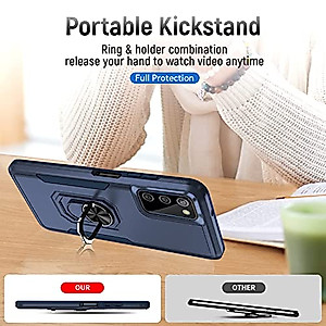 Janmitta Case for Samsung Galaxy A03s with Screen Protector+Camera Lens Protector,Heavy Duty Shockproof Full Body Protective Cover,Built in Finger Ring Stable Holder Kickstand,2022 Navy Blue