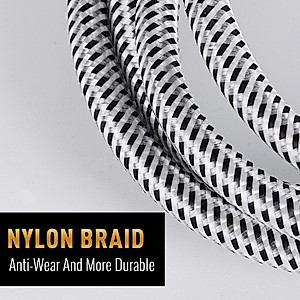 Elecan 14 AWG Speaker Cable Wire 50 Feet with Gold-Plated Banana Tip Plugs-CL2 Rated-in Wall-Heavy Duty Nylon Braided, Oxygen-Free Copper (OFC)-White-with 5 Cable Ties