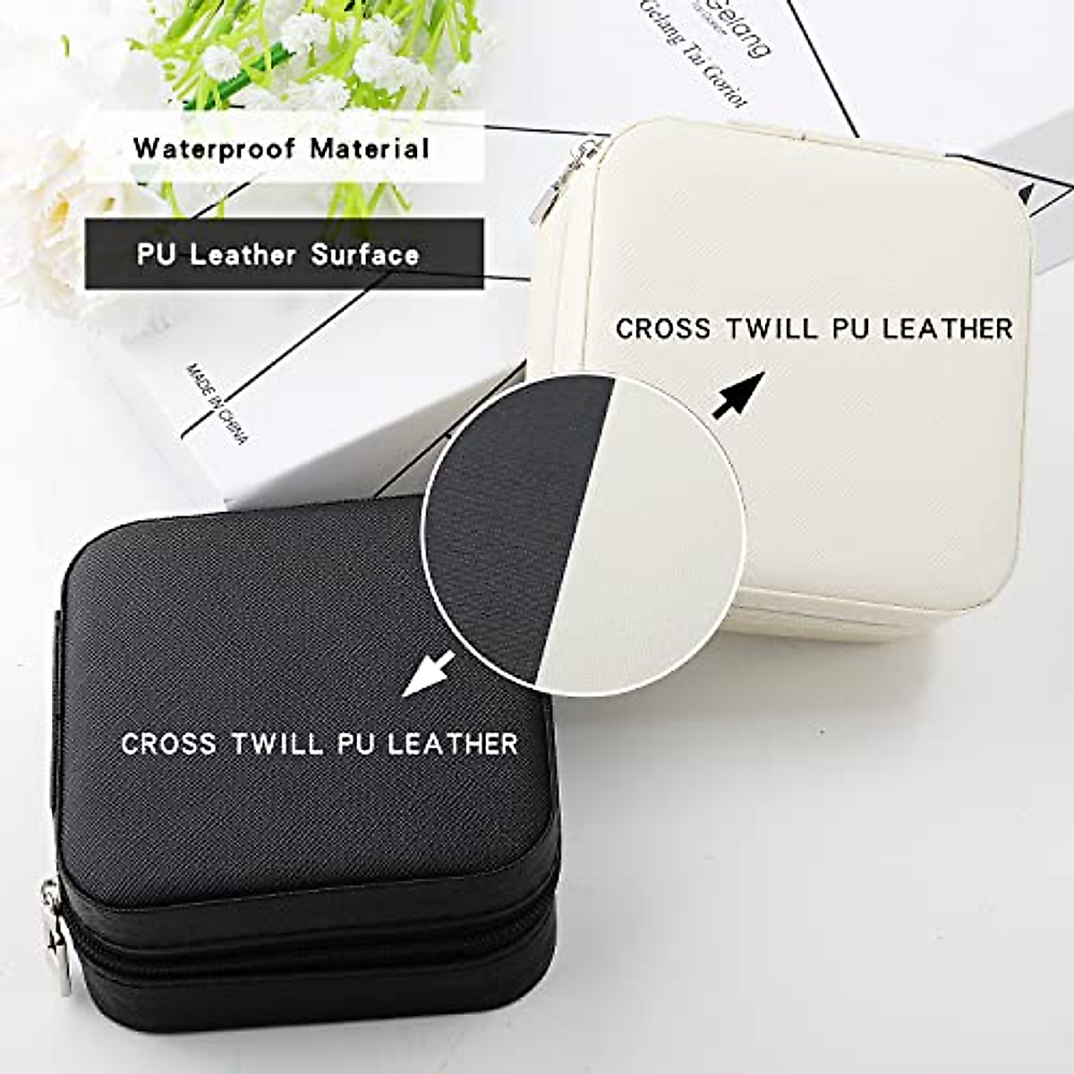 onlyamazing Black Jewelry Box Desk Organizer Set of 2, Portable Jewelry Cases for Home, Travel