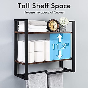 KES Bathroom Shelf with Bar Wall Mounted, 2-Tier Industrial Wooded Rustic Wall Shelf Over Toilet Rack with Double Adjustable Bar Floating Shelves 23.6-inch Metal Black, BTR500S60-BK